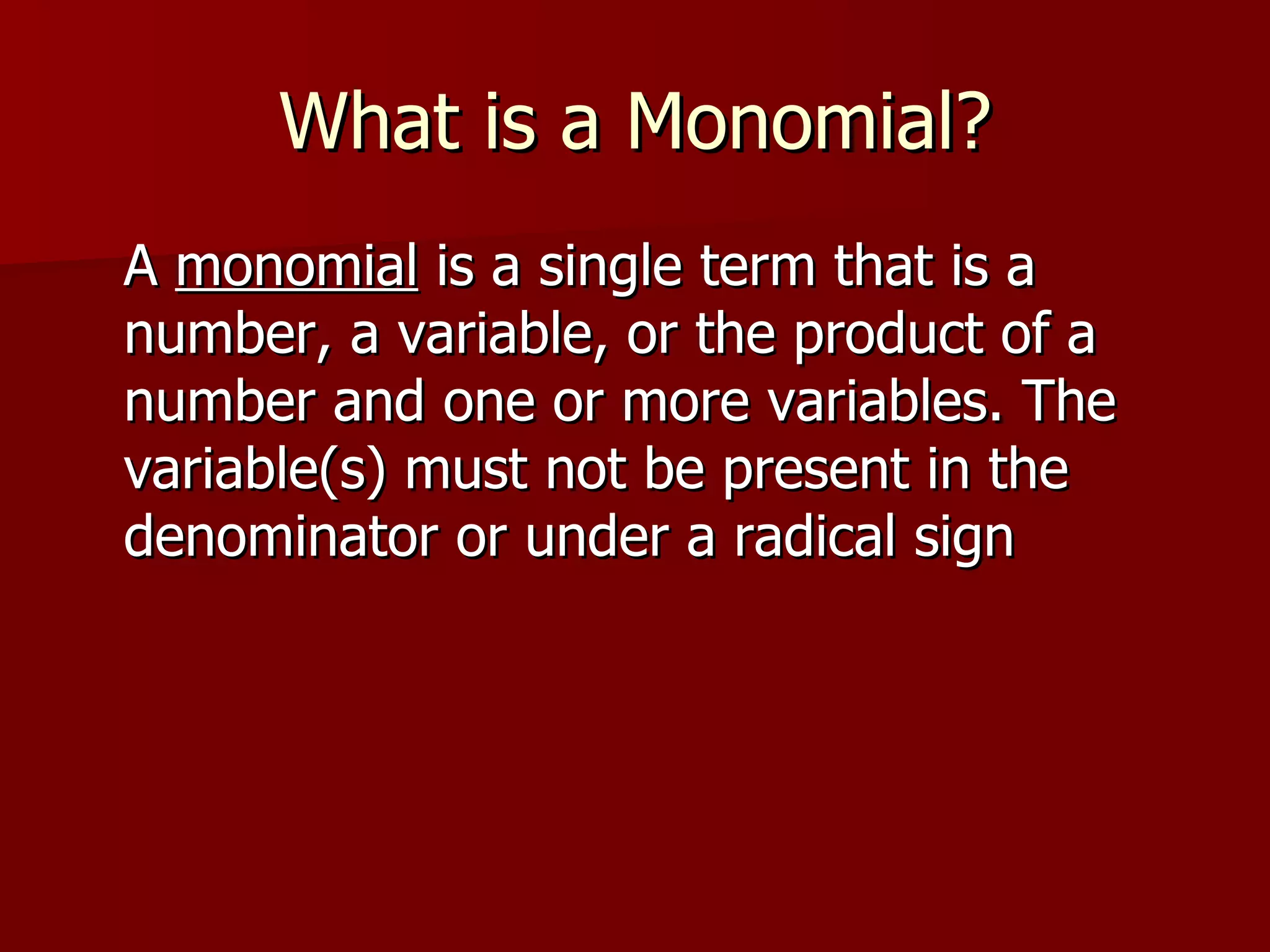 Multiplying And Dividing Monomials Module 1 | PPT
