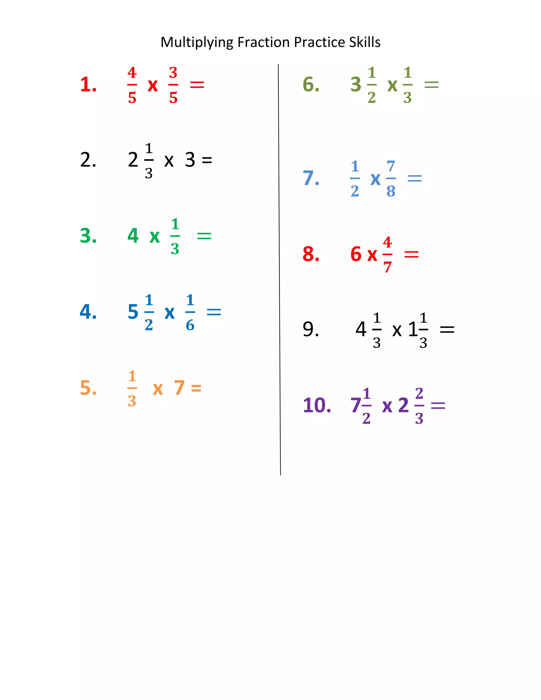 Multiplying fraction practice | DOCX | Physics | Science