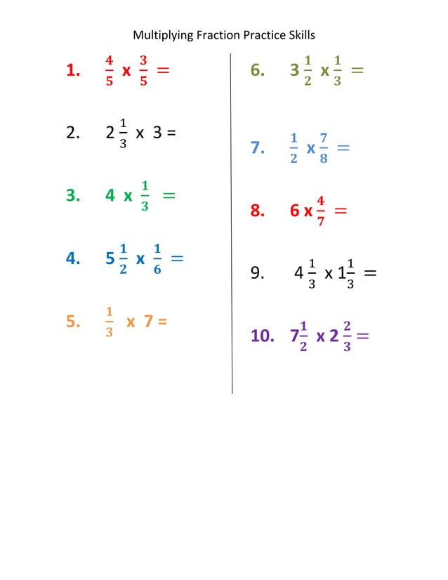 Multiplying fraction practice | DOCX | Physics | Science
