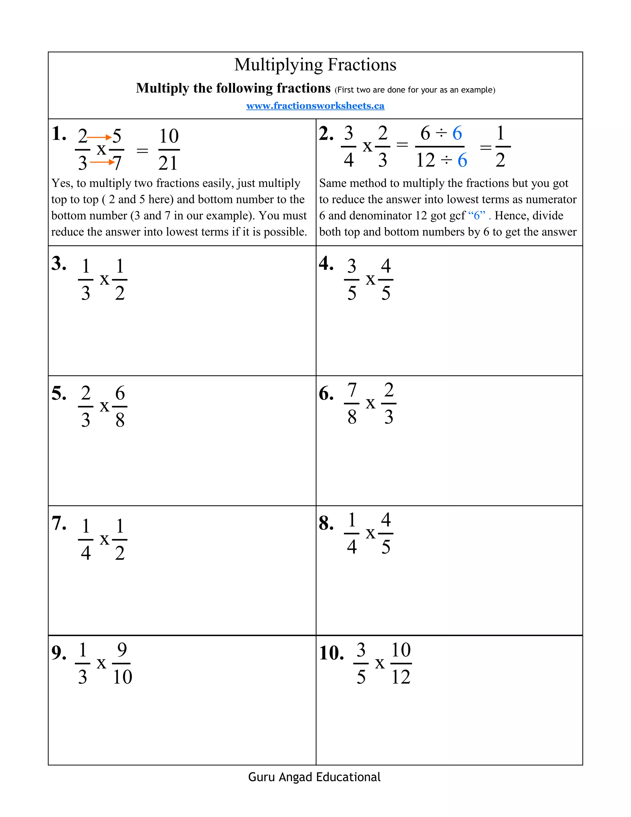 Multiplying fractions 1 | PDF