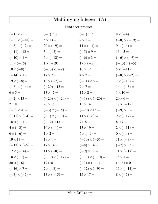 Multiplying integers homework sheet | PDF | Homework and Study | Education