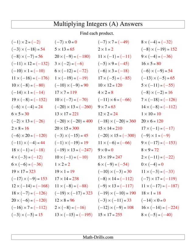 Multiplying integers homework sheet | PDF | Homework and Study | Education