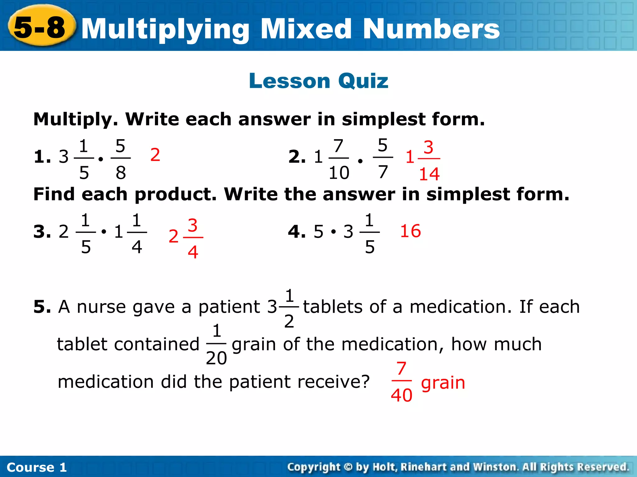 Multiplying mixed numbers | PPT