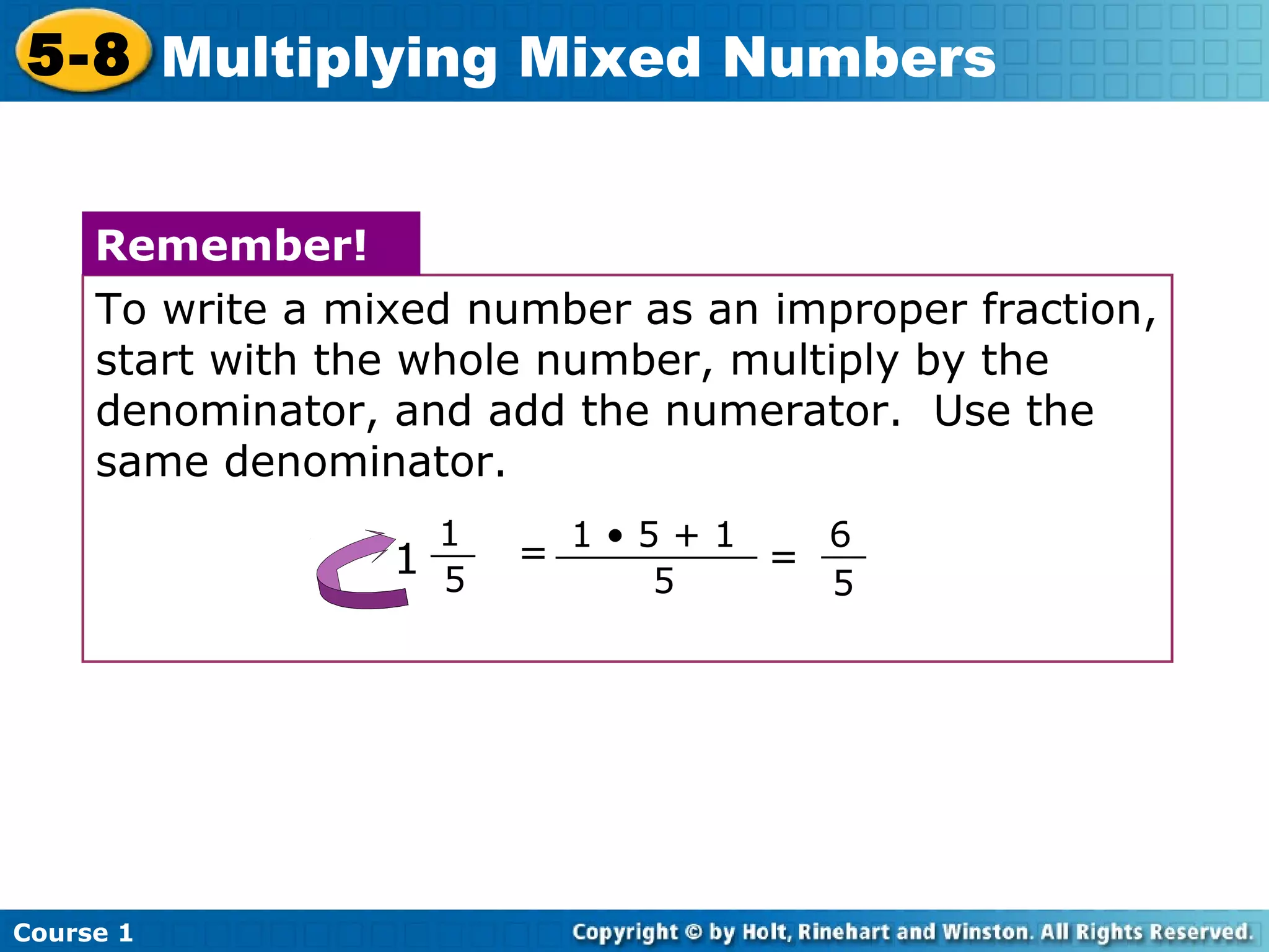 Multiplying mixed numbers | PPT