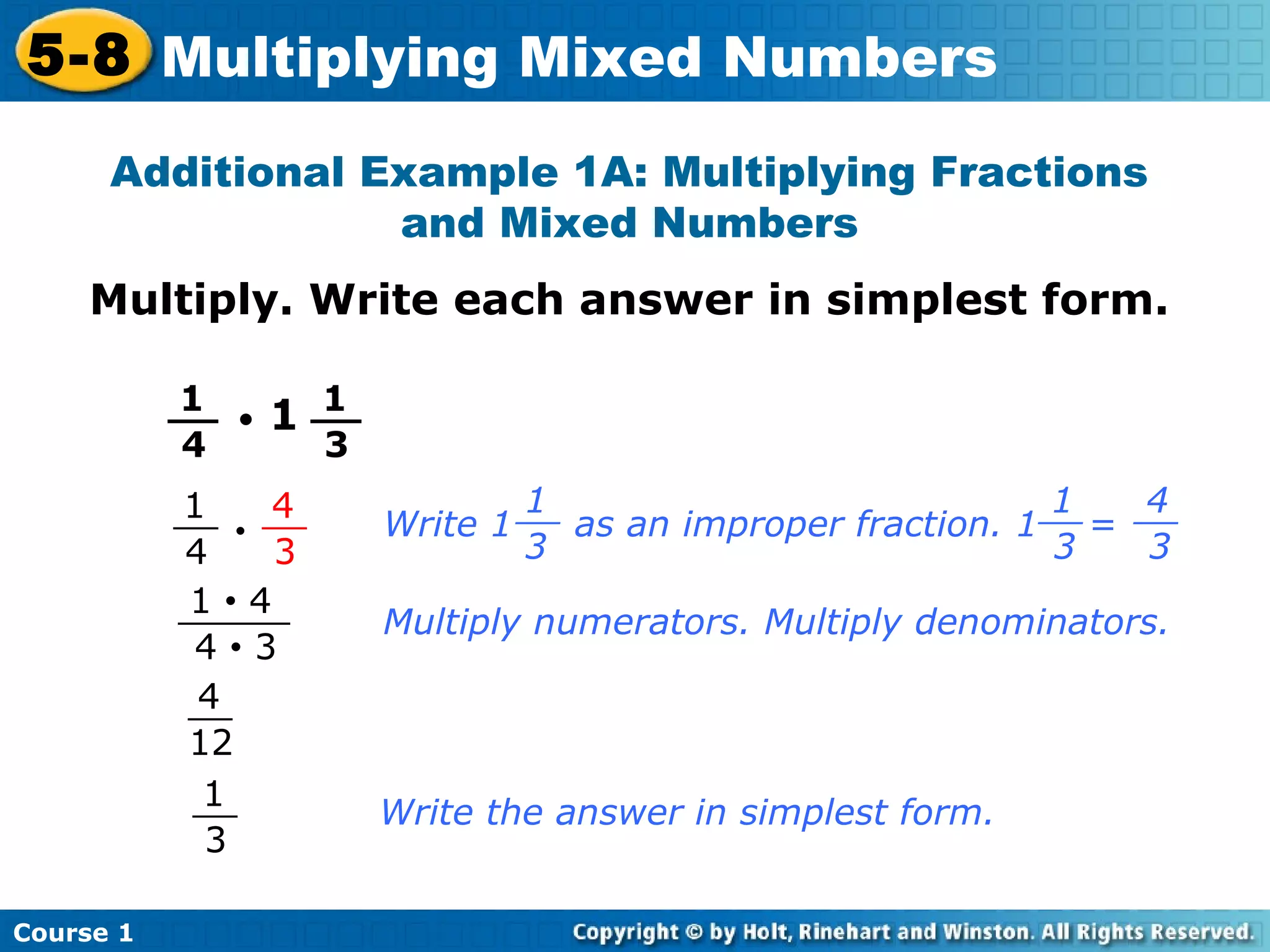 Multiplying mixed numbers | PPT