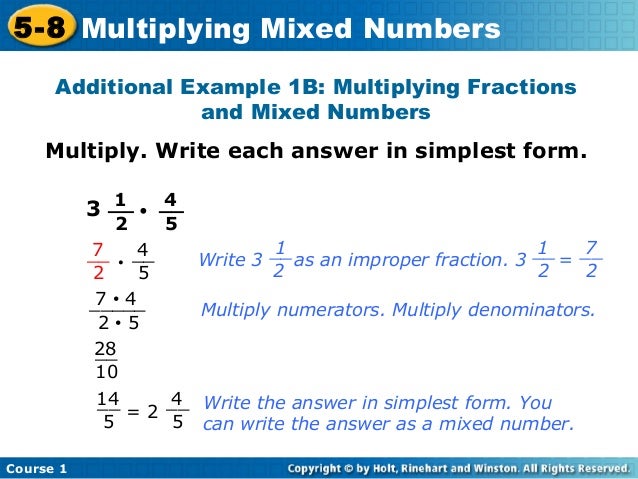 Multiplying Mixed Numbers Multiplying Mixed Numbers