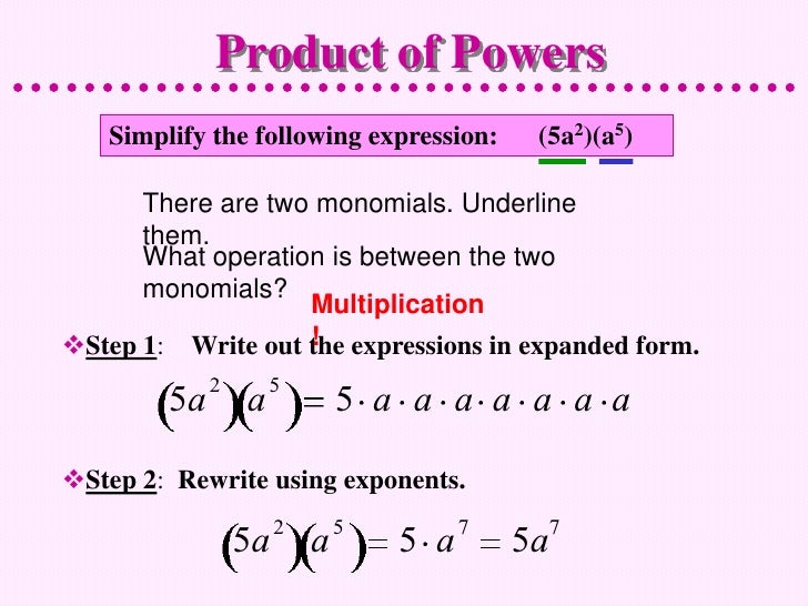 Multiplying Monomials Multiplying Monomials
