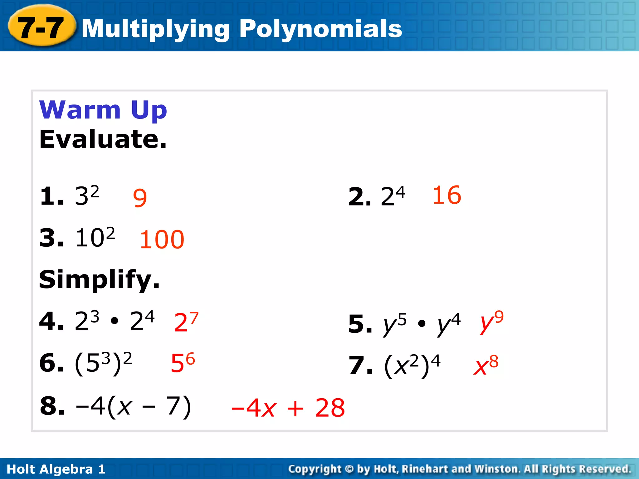 Multiplying polynomials | PDF