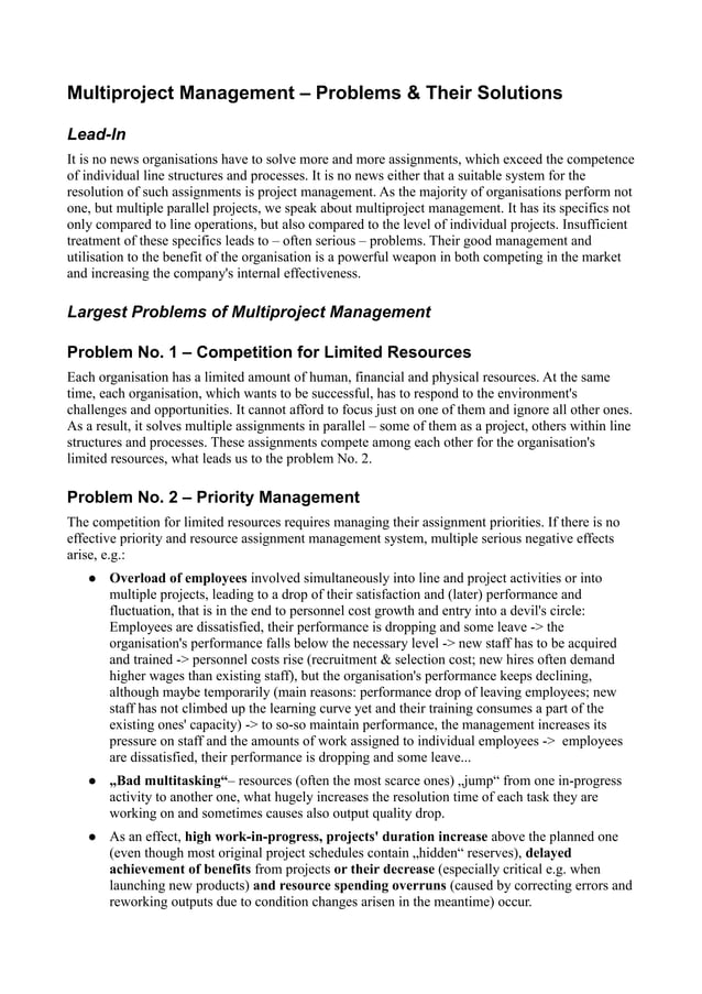 Multi-project management problems & their solutions whitepaper | PDF | Management Consulting ...