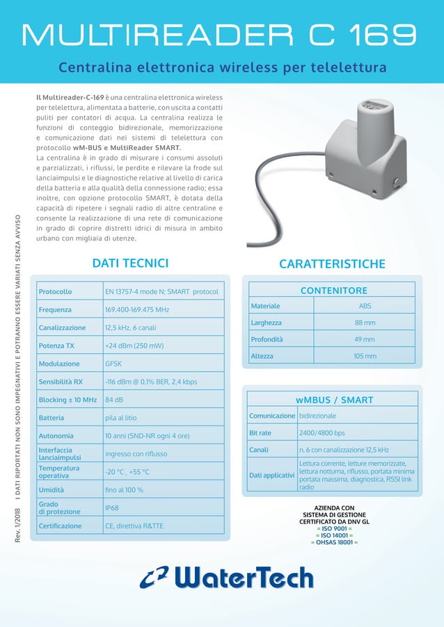 WaterTech - MULTIREADER C 169 Telelettura | PDF