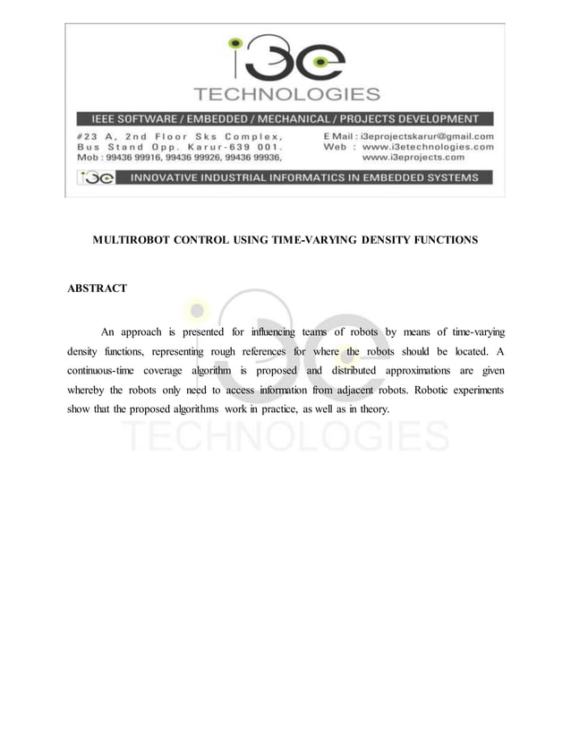 Multirobot control using time varying density functions | PDF