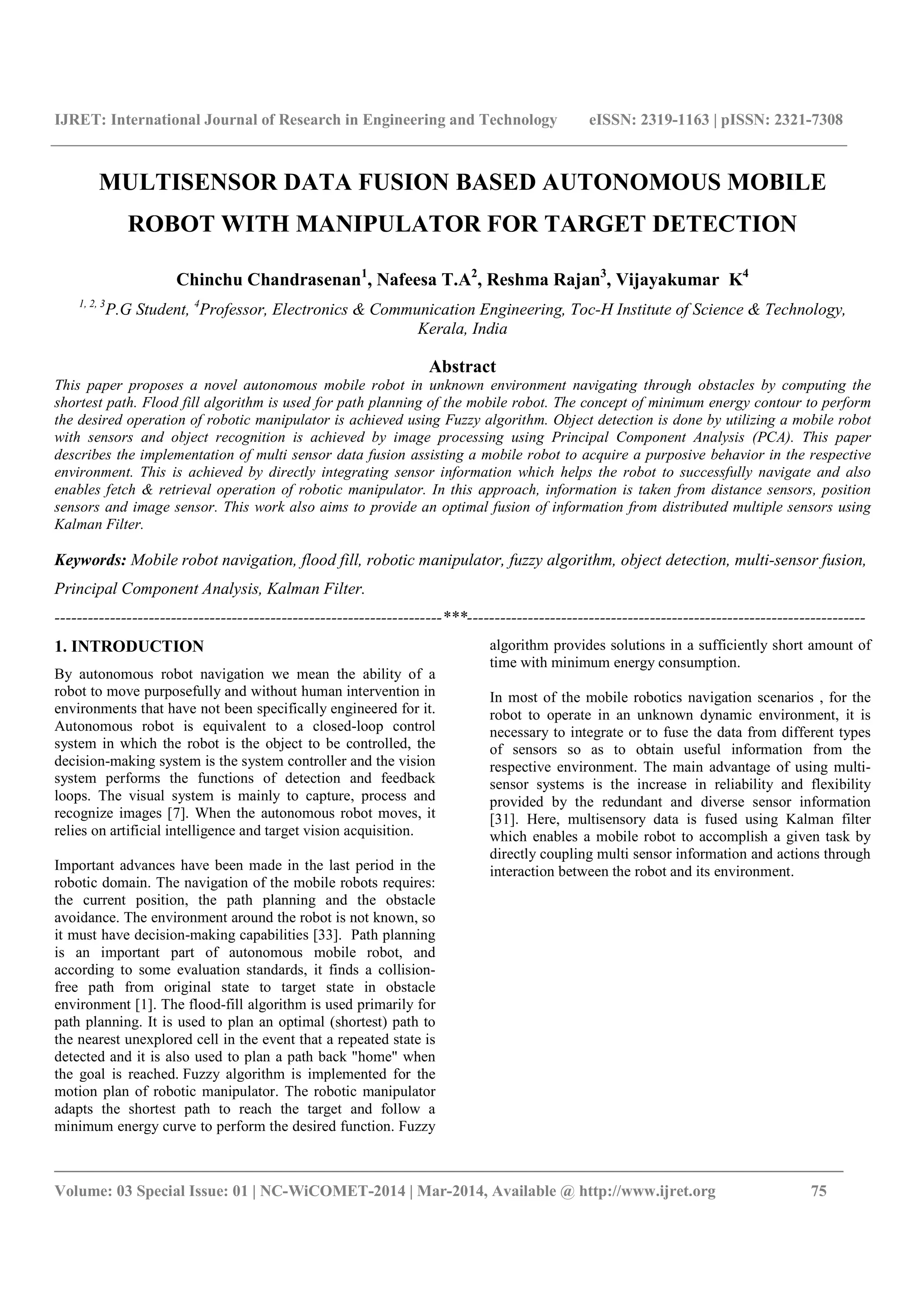 Multisensor Data Fusion Based Autonomous Mobile Pdf Robotics Technology And Computing
