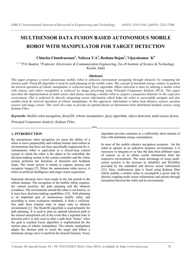 Multisensor Data Fusion Based Autonomous Mobile Pdf Robotics