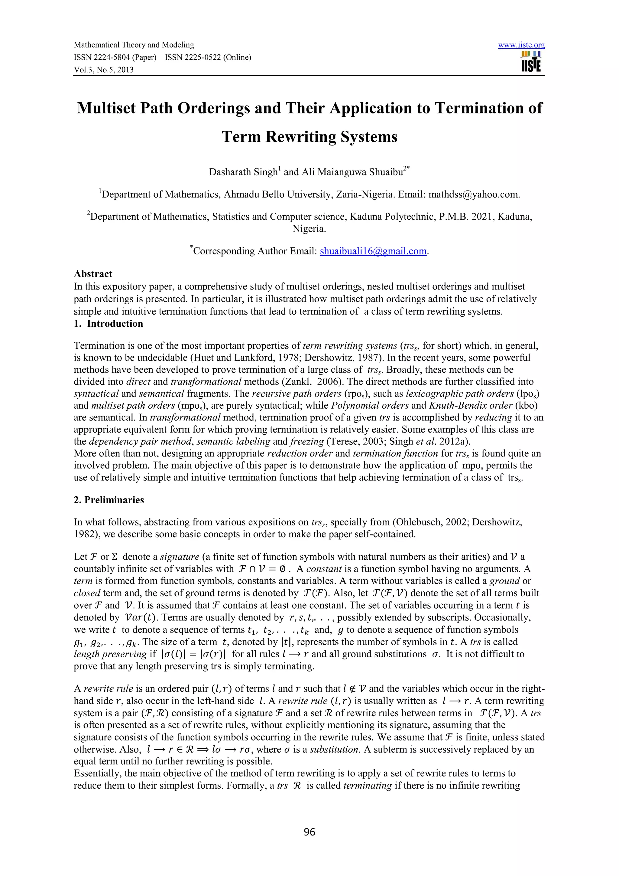 Multiset path orderings and their application to termination of term rewriting systems | PDF ...