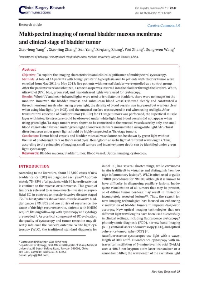 Multispectral imaging of normal bladder mucous membrane and clinical ...