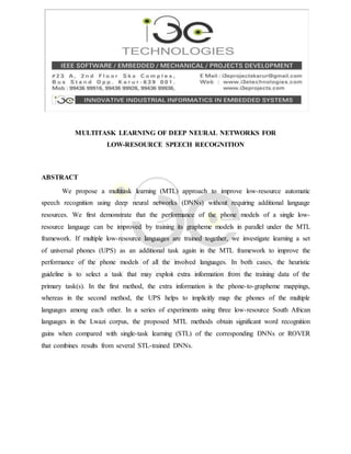 MULTITASK LEARNING OF DEEP NEURAL NETWORKS FOR LOW-RESOURCE SPEECH RECOGNITION | PDF | Free Download