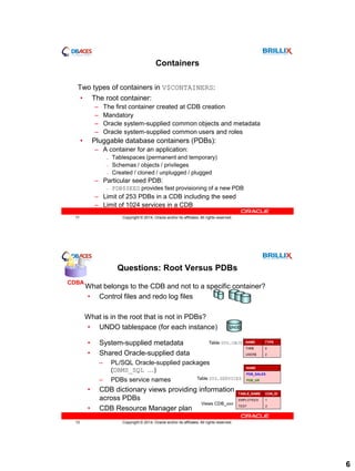 Exploring Oracle Database 12c Multitenant best practices for your Cloud ...