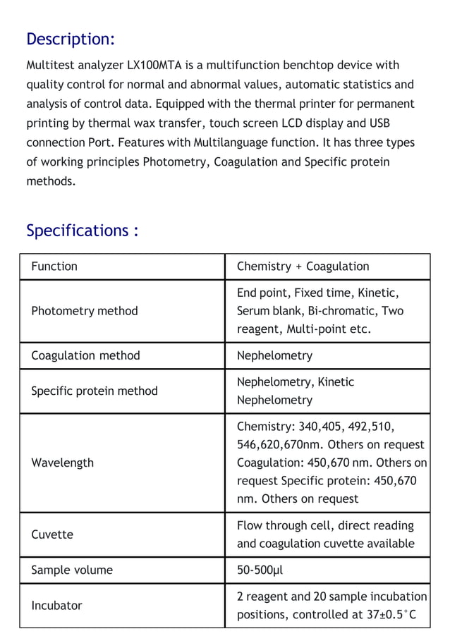Multitest Analyzer LX100MTA | PDF