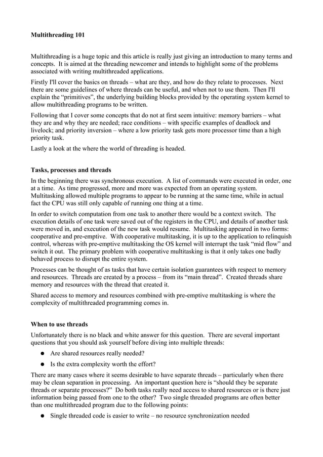 Multithreading 101 | PDF | Operating Systems | Computer Software and ...