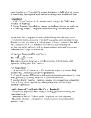 The Unsolved Transparent Universe (TTU) Theory: Unveiling Cosmic ...