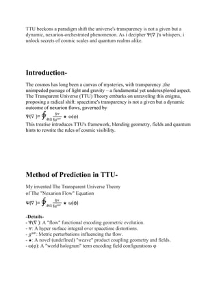 The Unsolved Transparent Universe (TTU) Theory: Unveiling Cosmic ...