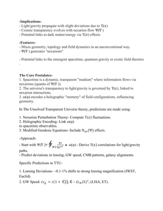 The Unsolved Transparent Universe (TTU) Theory: Unveiling Cosmic ...
