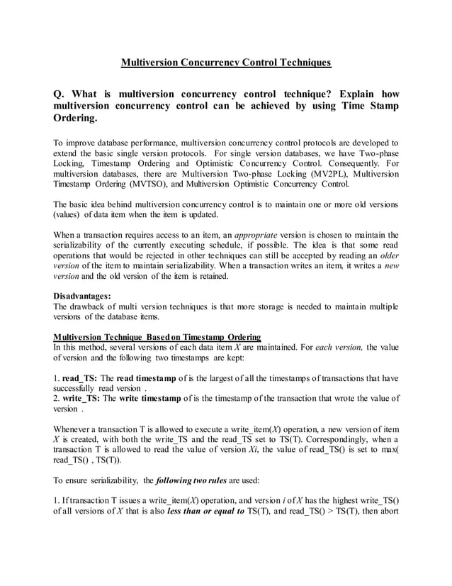 Multiversion Concurrency Control Techniques | DOCX Multiversion Concurrency Control Techniques | DOCX