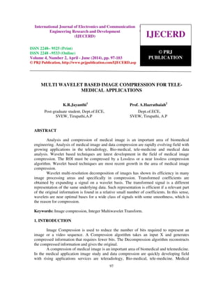 MULTI WAVELET BASED IMAGE COMPRESSION FOR TELE MEDICAL APPLICATION | PDF | Computing ...
