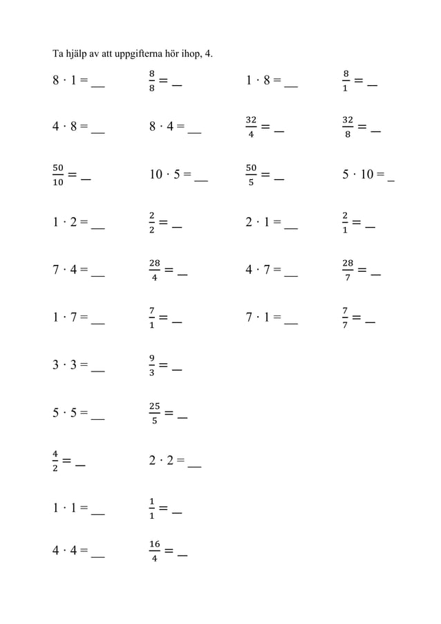 Multiplikation och division | PDF