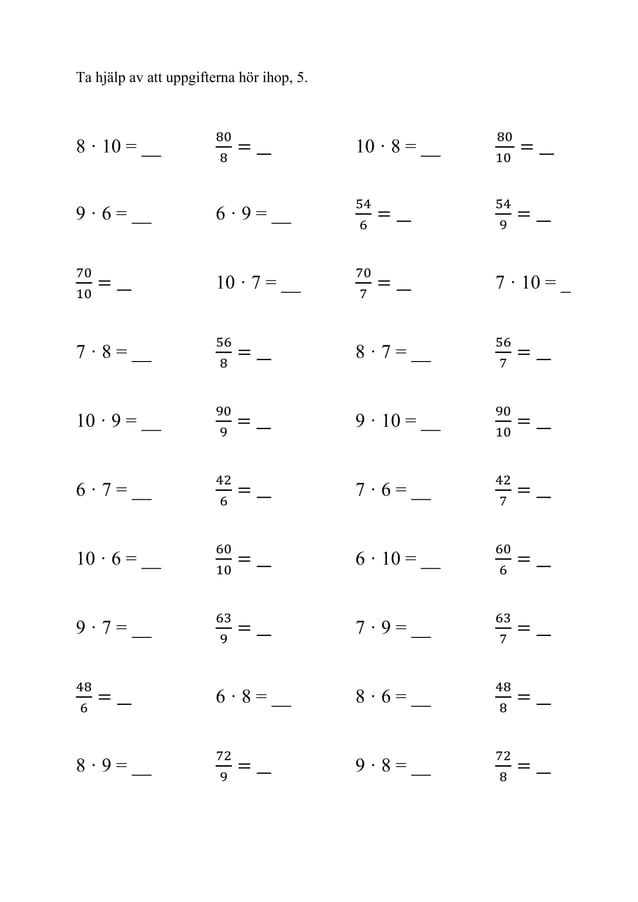 Multiplikation och division | PDF