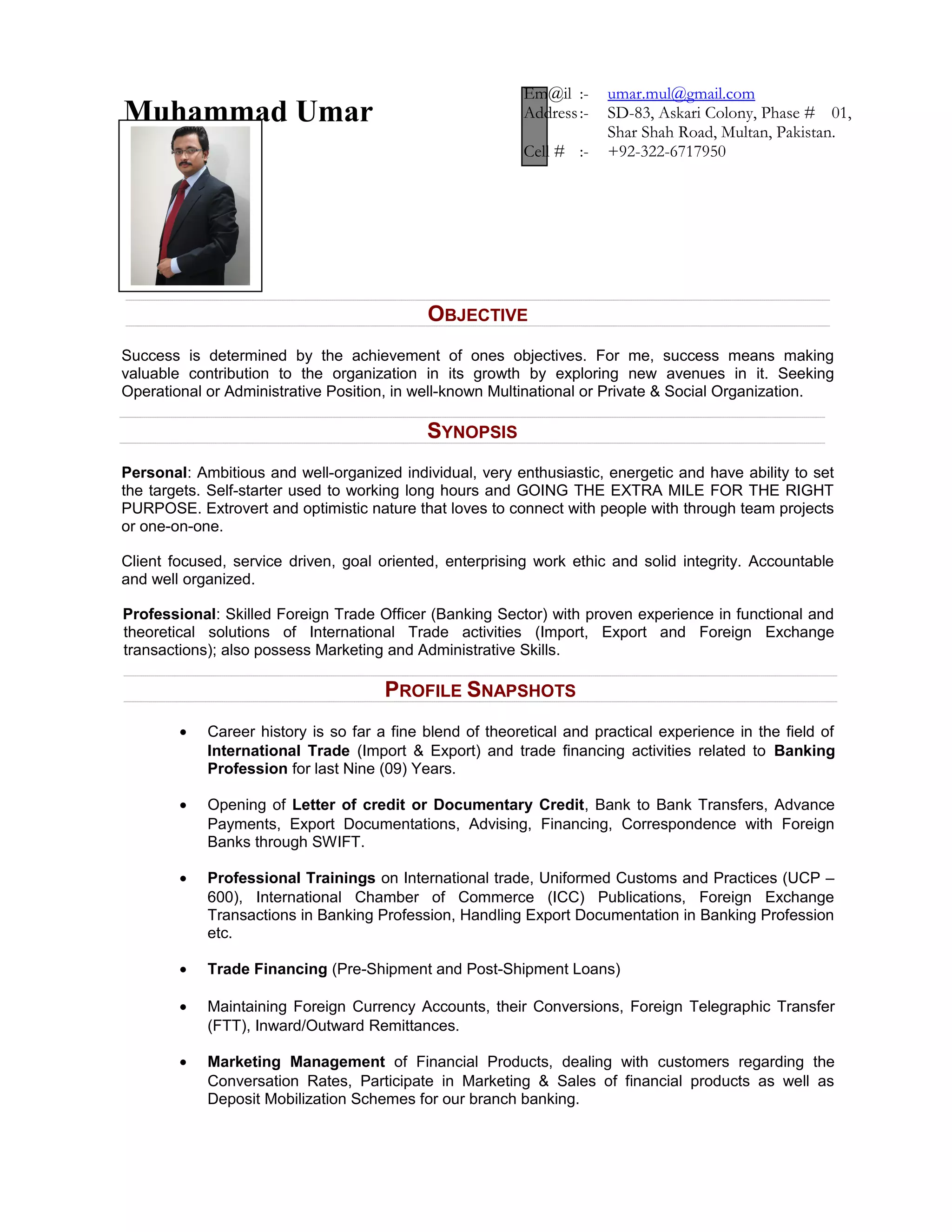 M Umar Resume | DOC | Credit Cards | Personal Debt