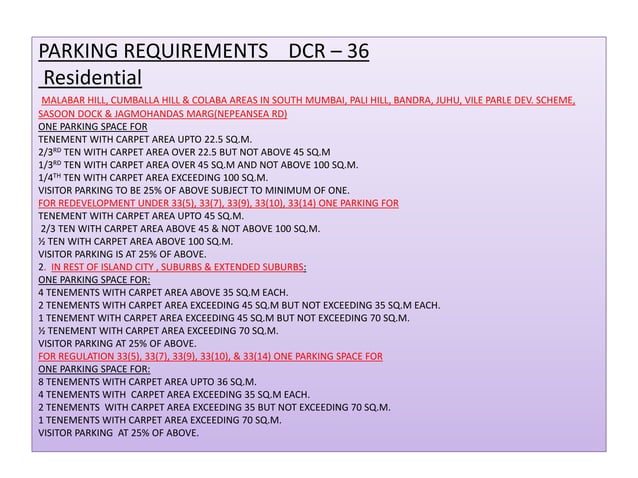 Development Control Regulations, Mumbai - Key points | PDF