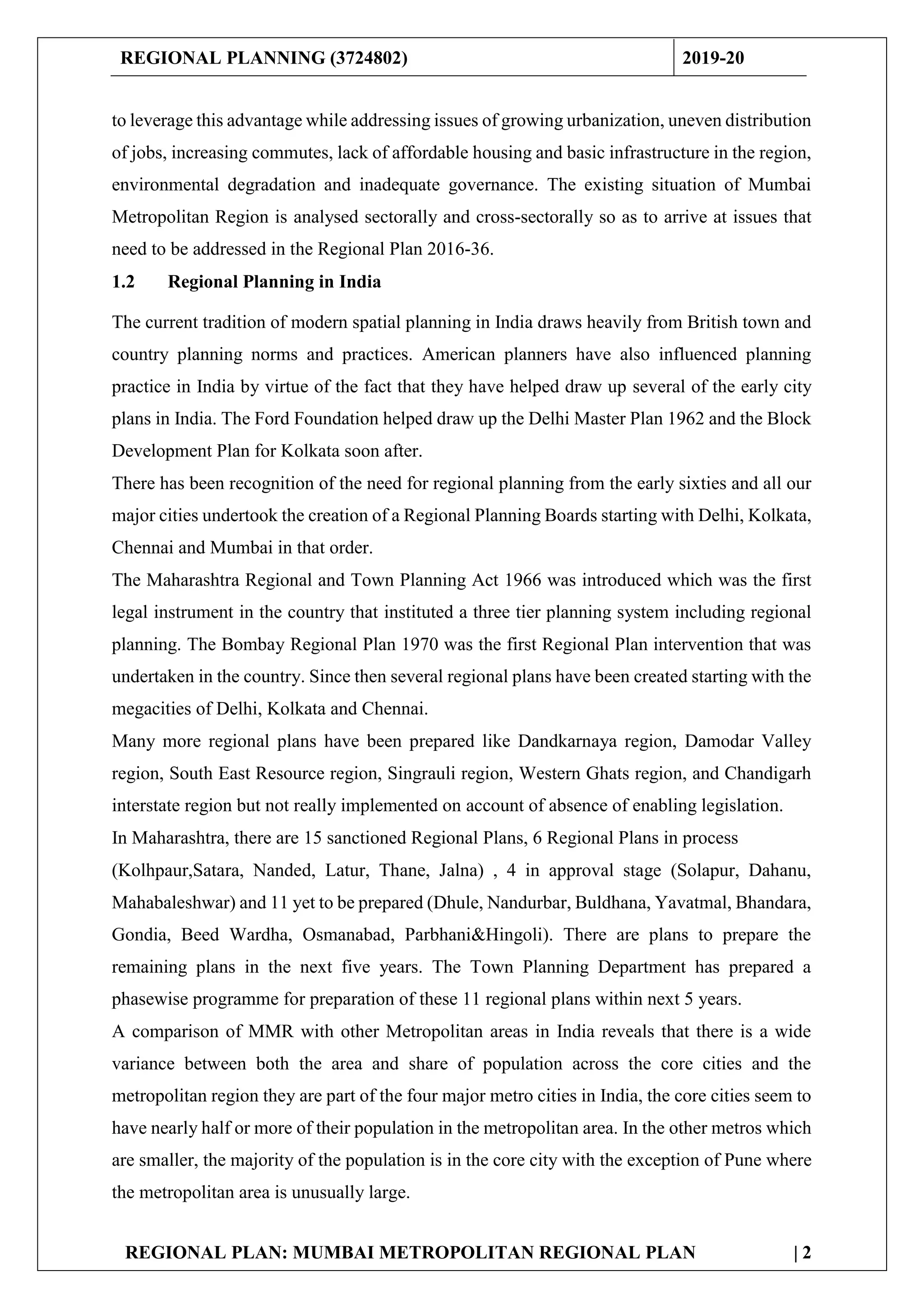 REGIONAL PLAN: A CASE OF MUMBAI METROPOLITAN REGION | PDF