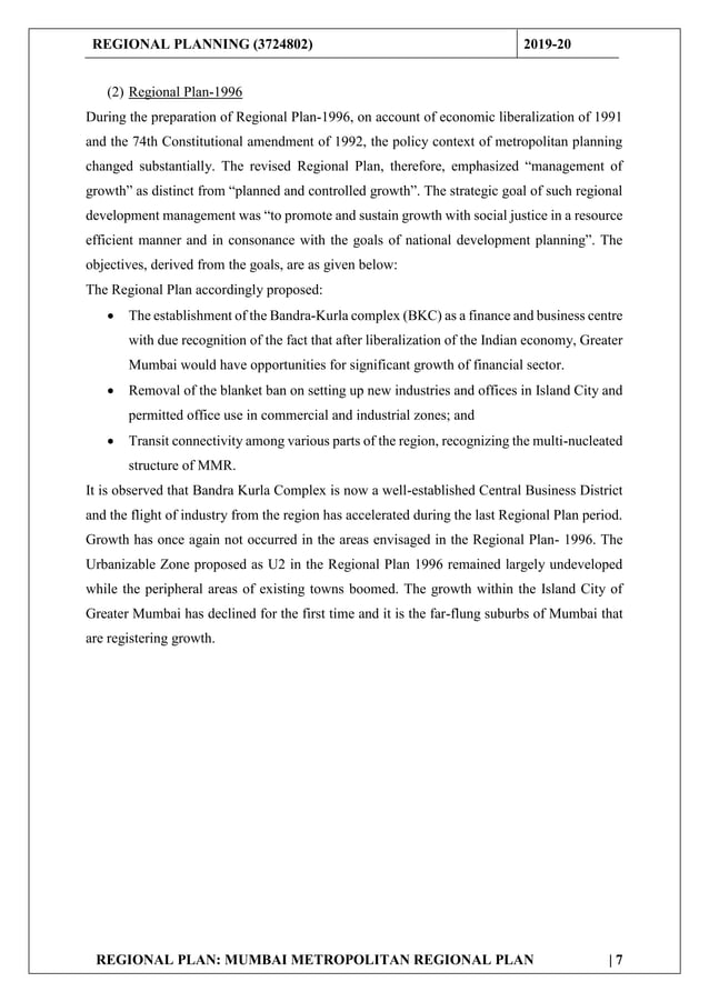 REGIONAL PLAN: A CASE OF MUMBAI METROPOLITAN REGION | PDF