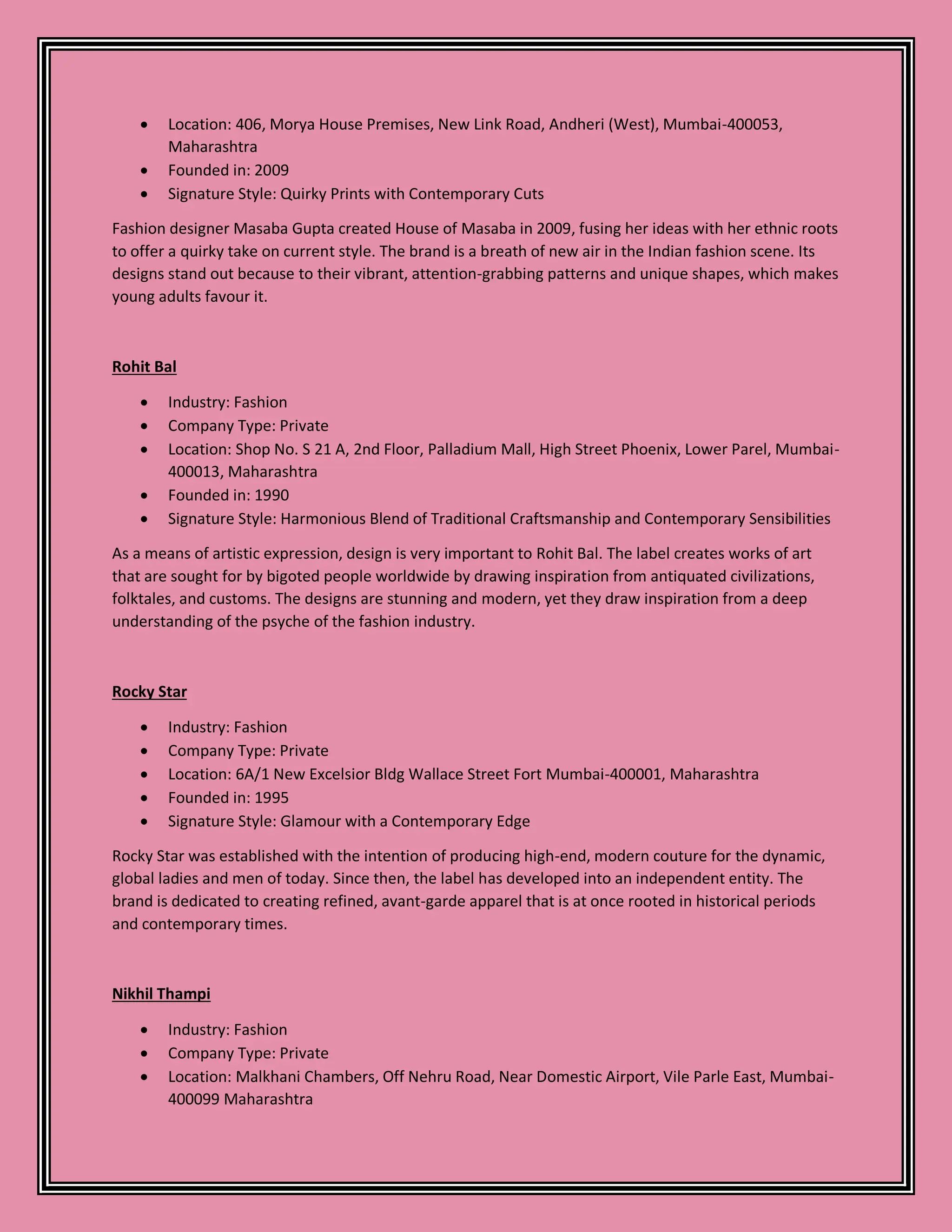Mumbai’s Top Ten Fashion Design Businesses | PDF