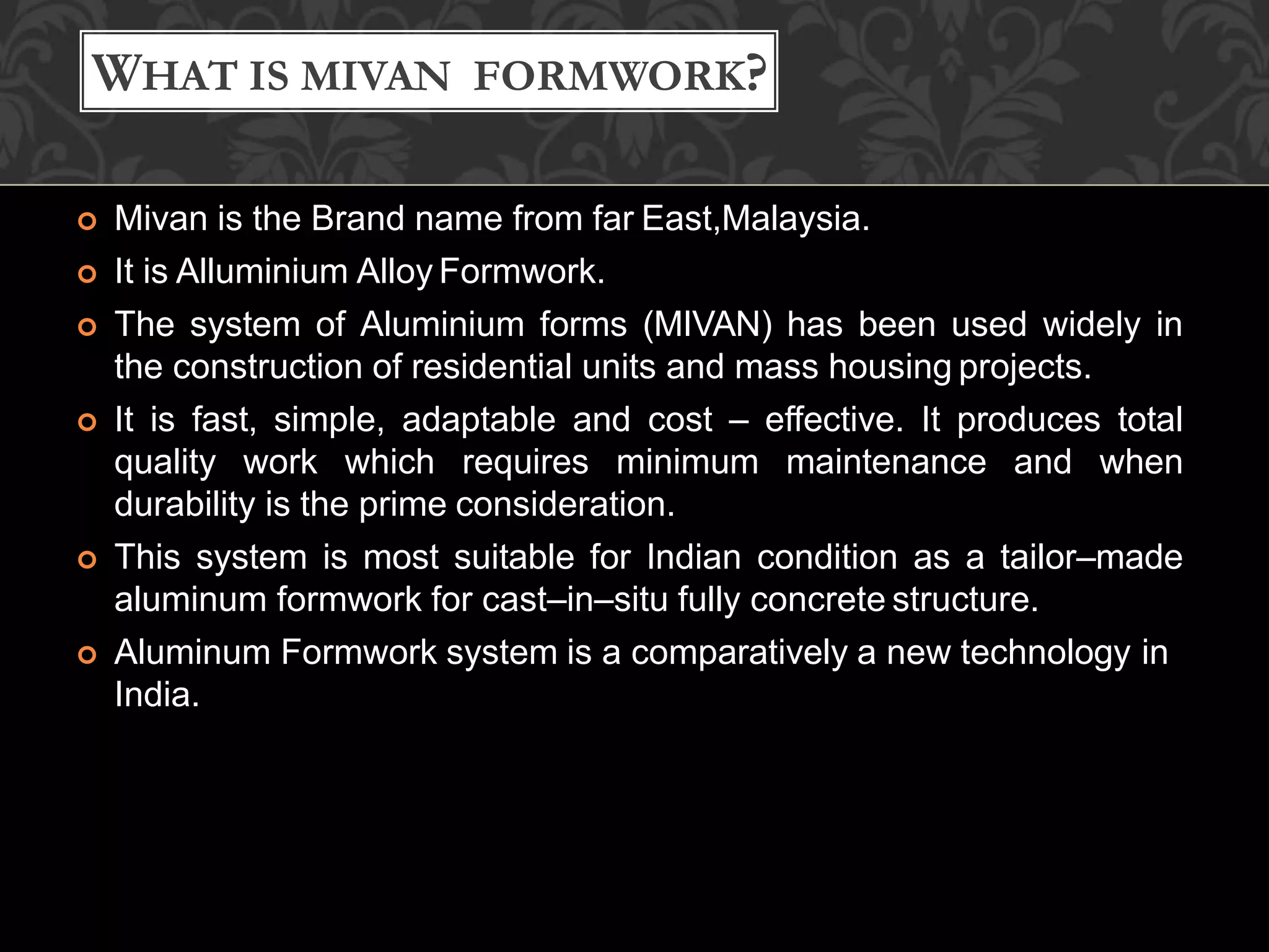 Mivan aluminium formwork | PPTX