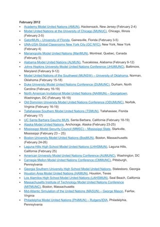 MUN Schedule 2011-2012 | DOCX | Education