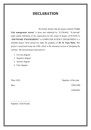 A Software Engineering Project on Cyber cafe management | DOCX