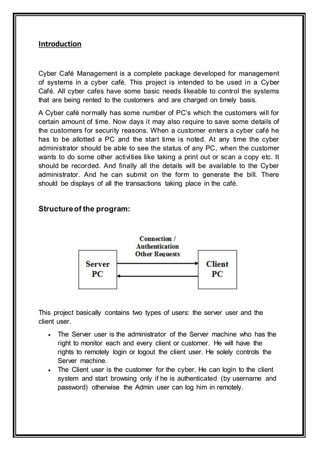 A Software Engineering Project on Cyber cafe management | DOCX ...