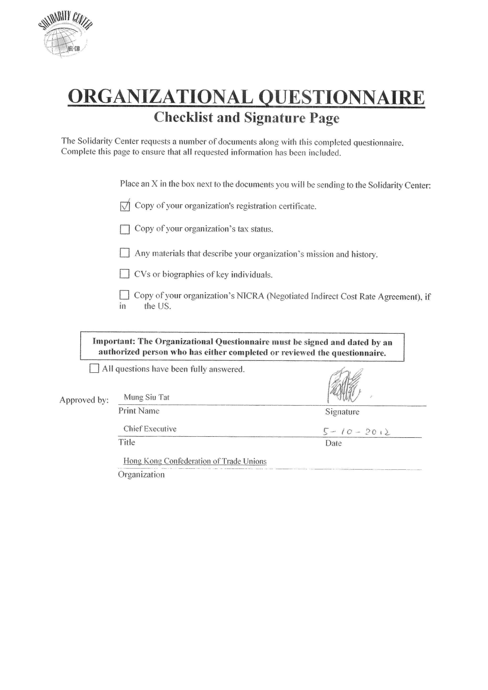 Mung siu tat organization questionaire - hkctu | PDF