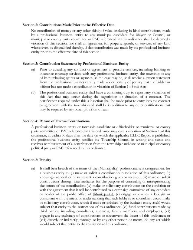 Sample municipal Pay-to-Play ordinance - The Citizens Campaign