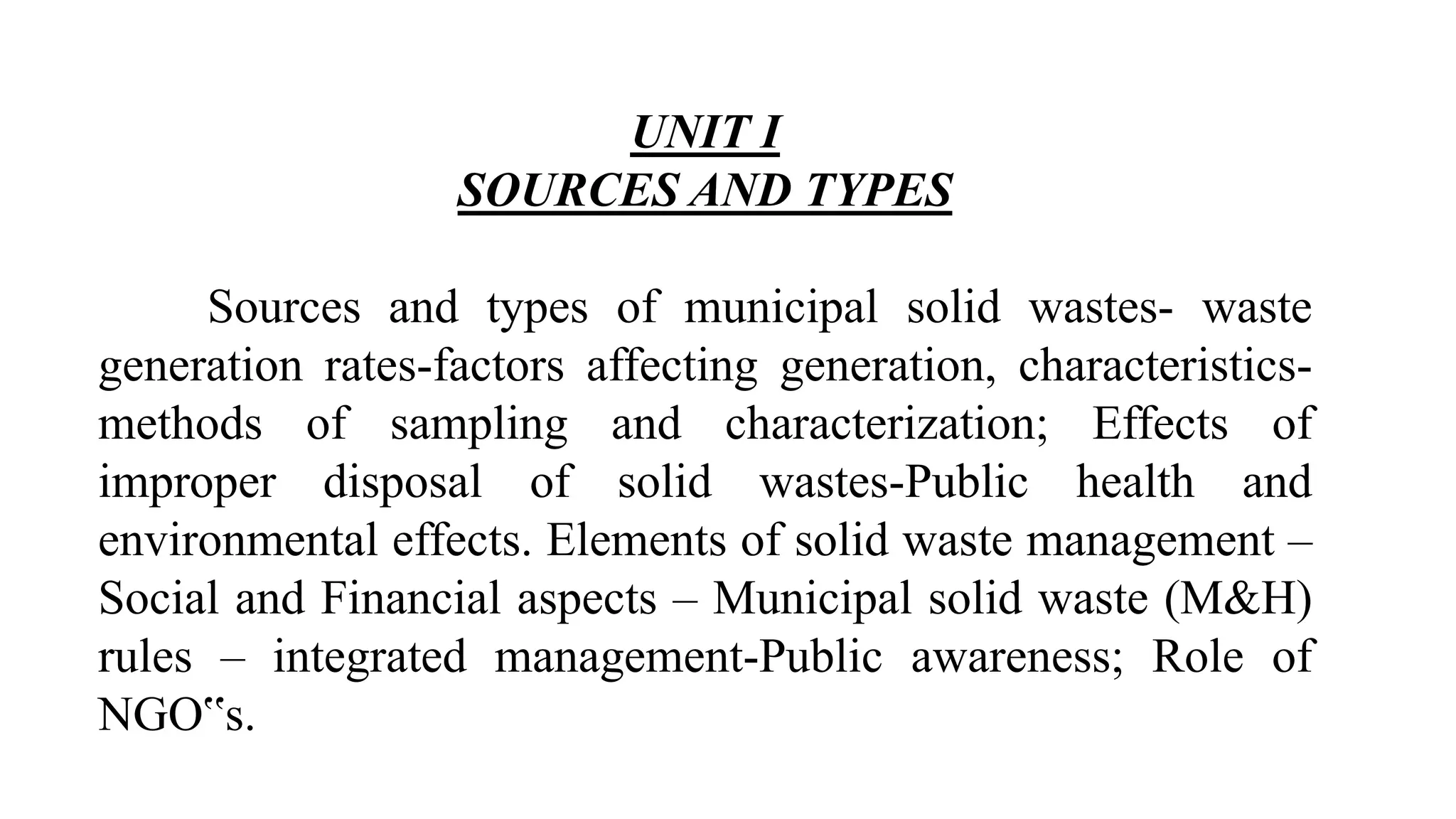 Municipal solid waste management unit 1 notes | PPTX