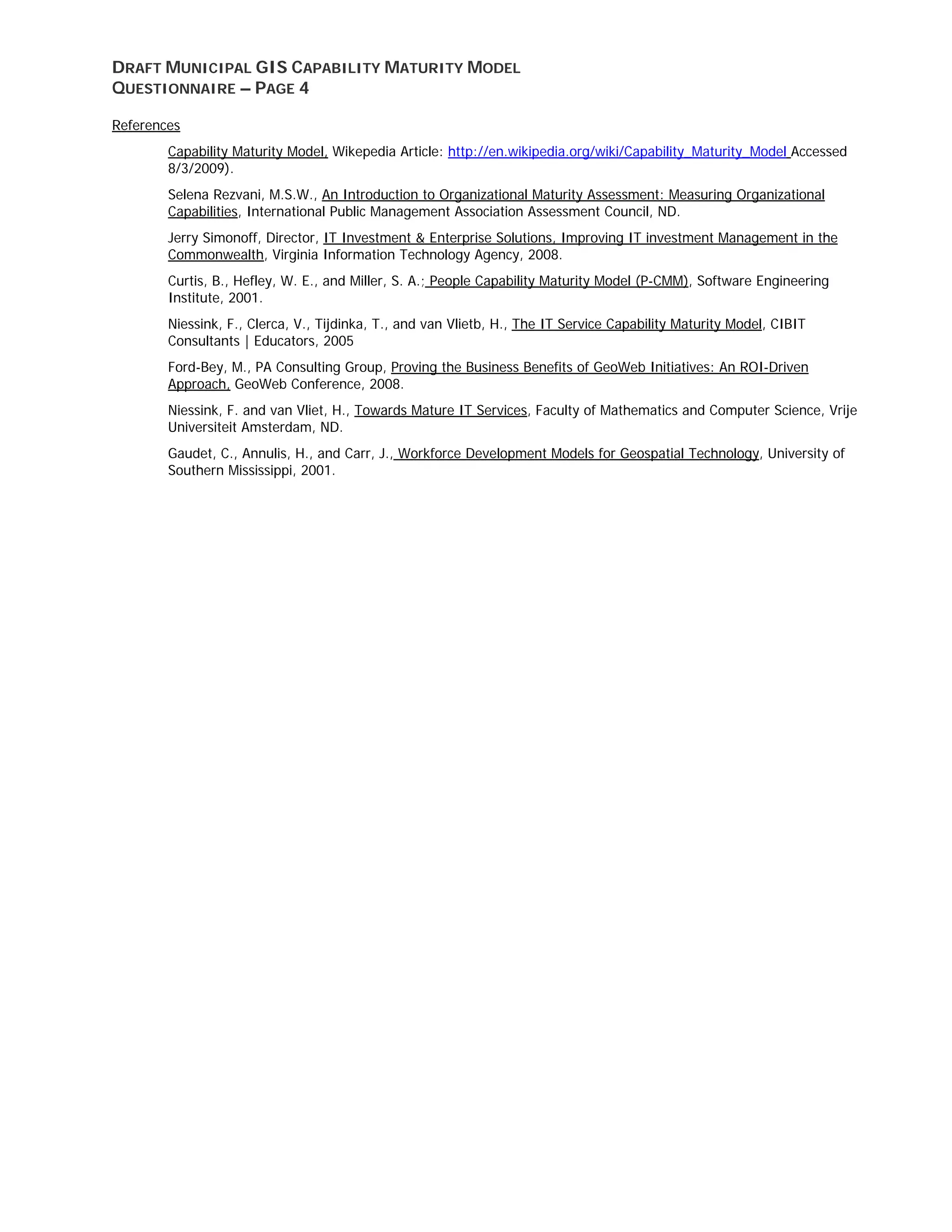 Municipal GIS Capability Maturity Model Questionnaire | PDF