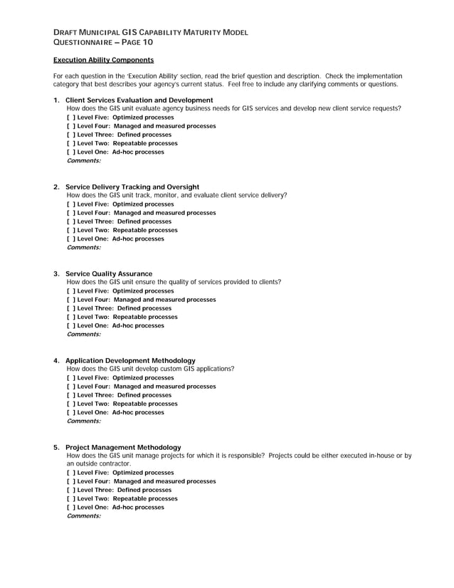 Municipal GIS Capability Maturity Model Questionnaire | PDF