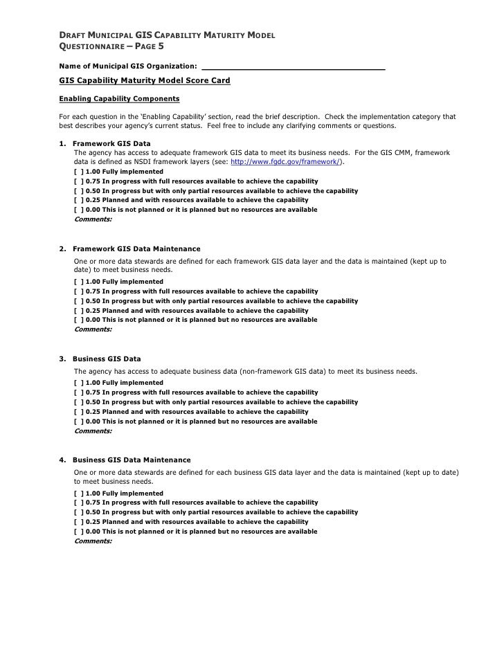 Municipal GIS Capability Maturity Model Questionnaire