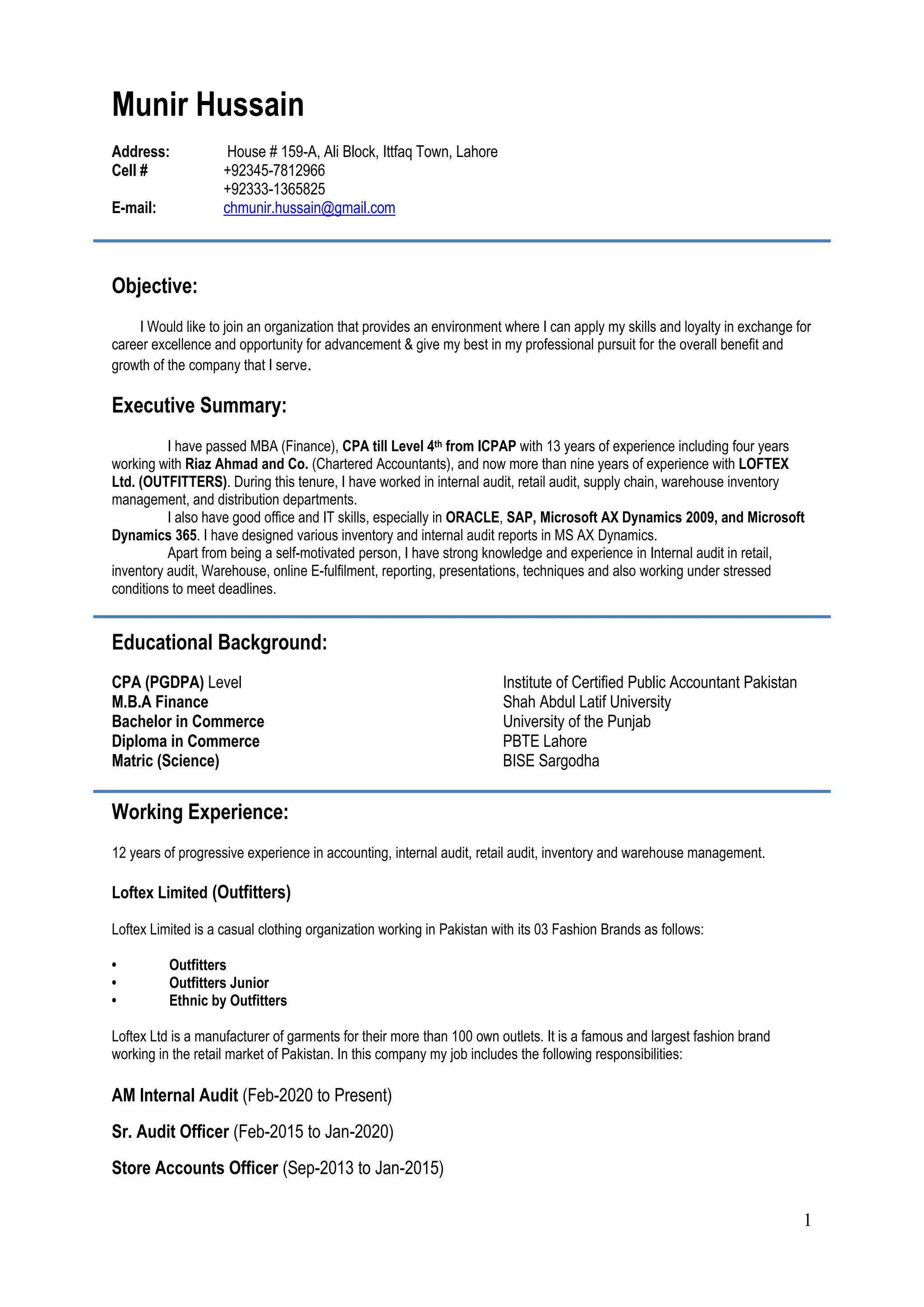 Munir Hussain CV | PDF