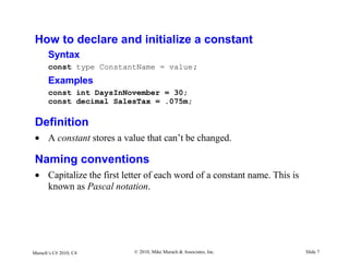C# Tutorial MSM_Murach chapter-04-slides | PPT