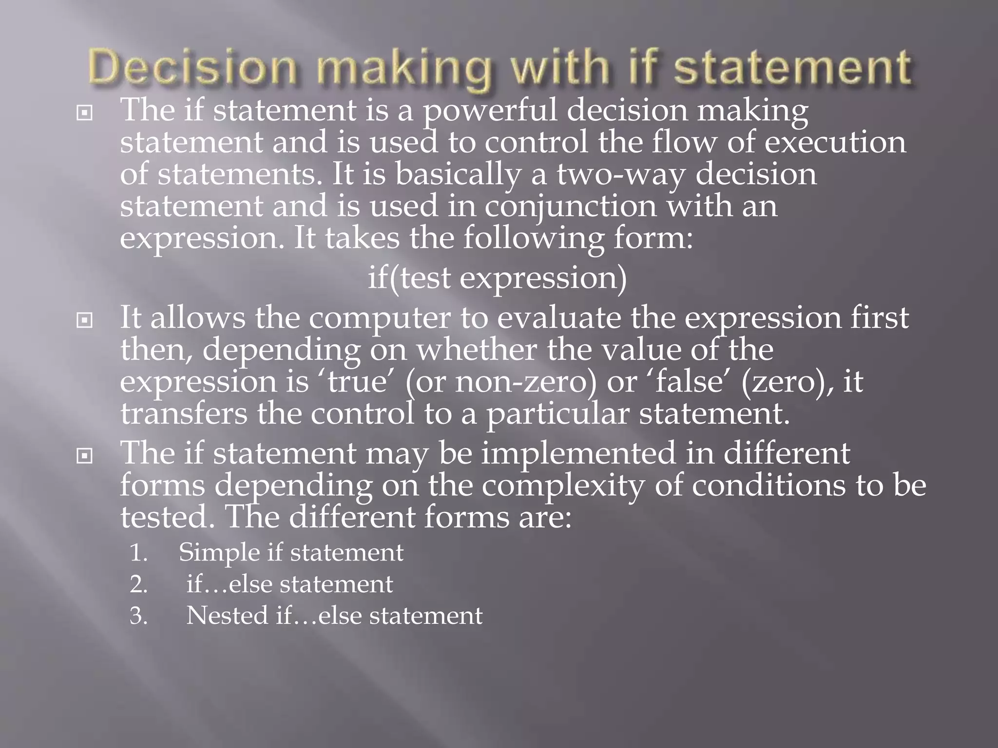C Programming - Decision making, Looping | PPT