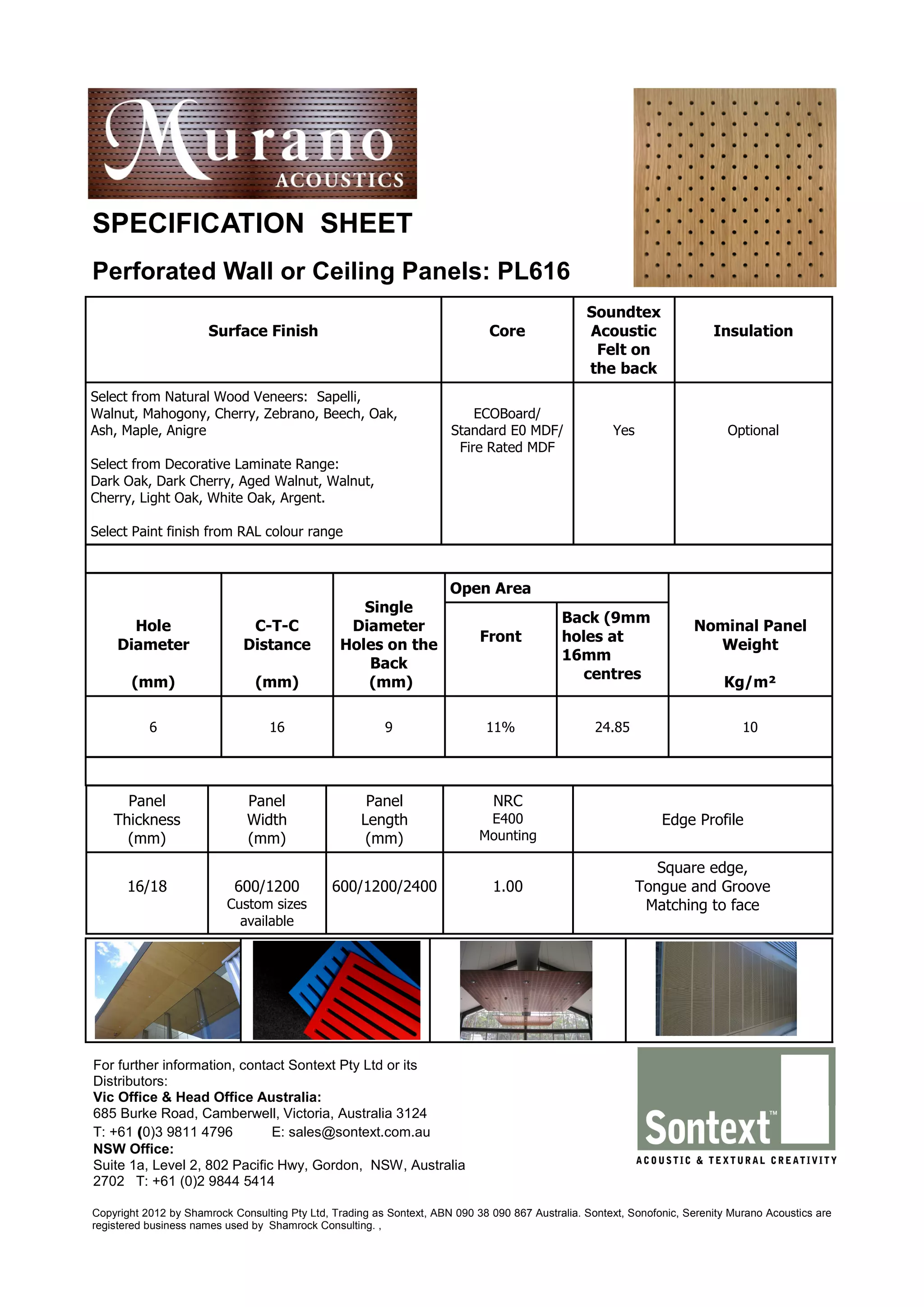 Murano Wood Acoustic Panel: Perforated 6mm holes, 16mm distance | PDF