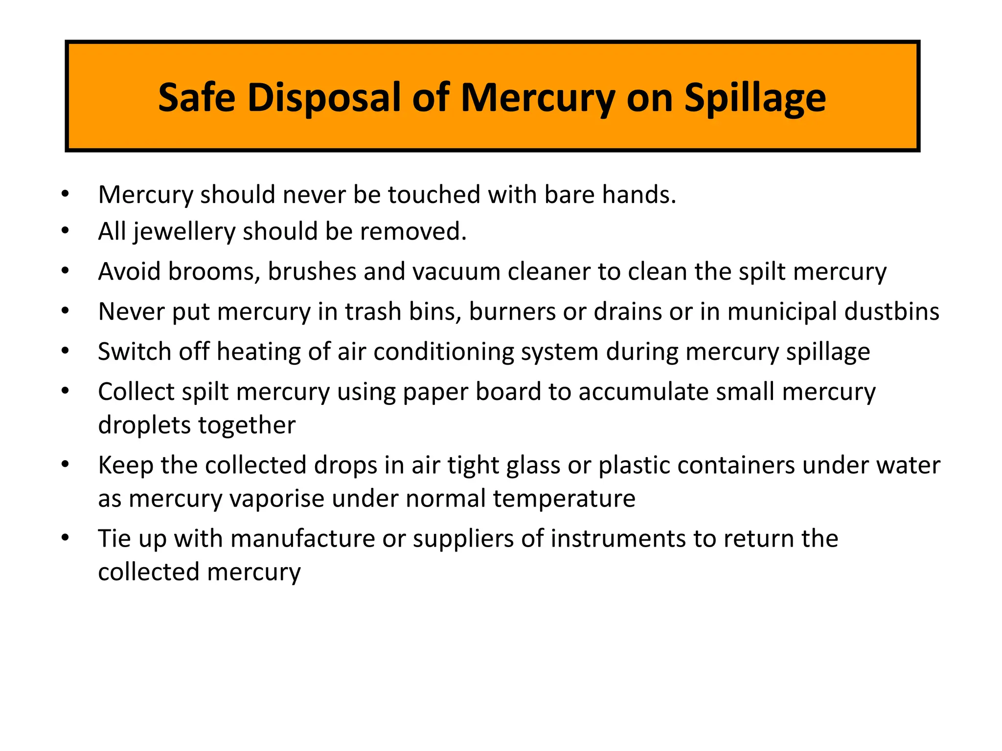 Mercury spillage management in hospital management | PPT